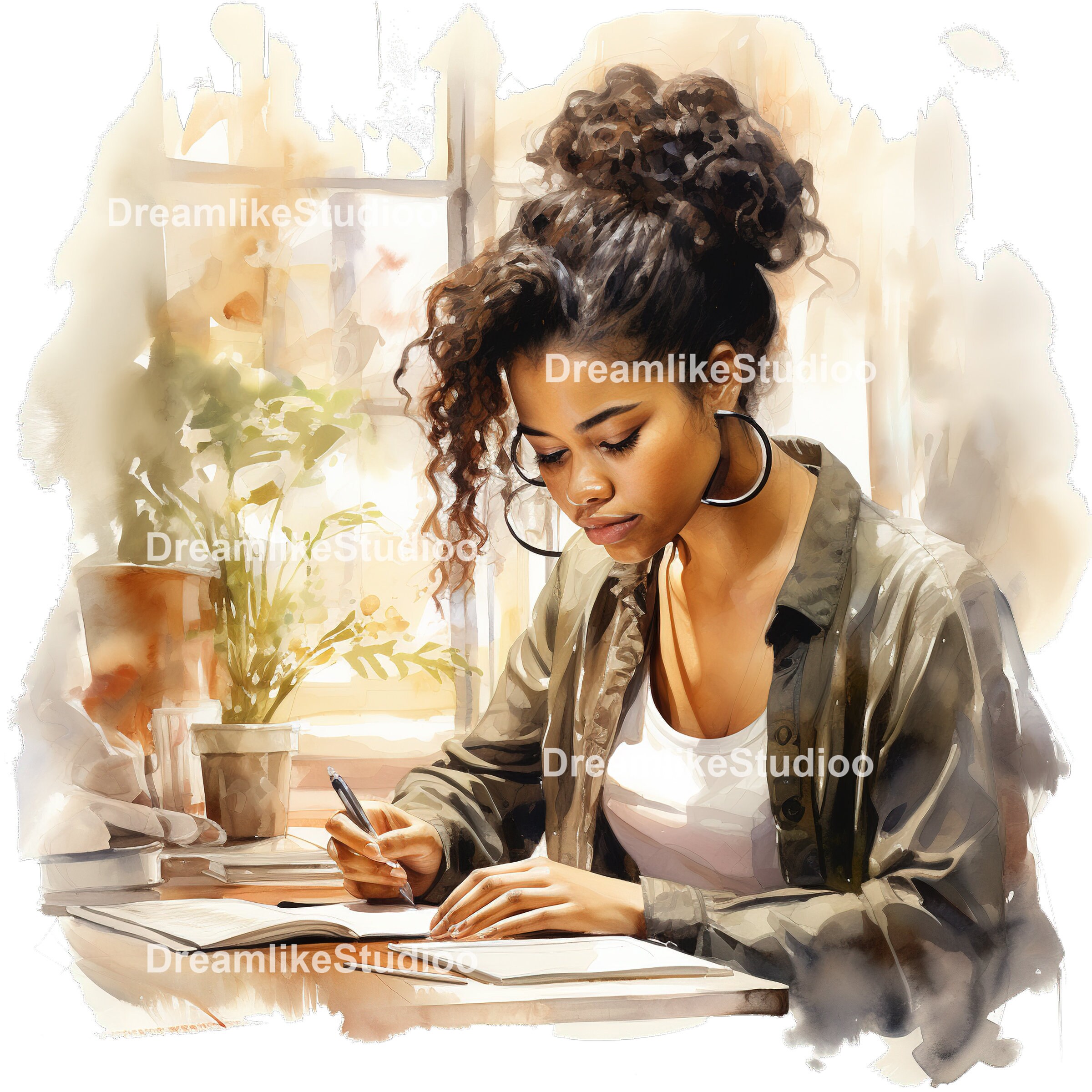 Writing Clipart, Watercolor Woman Working in Office PNG Commercial Use ...