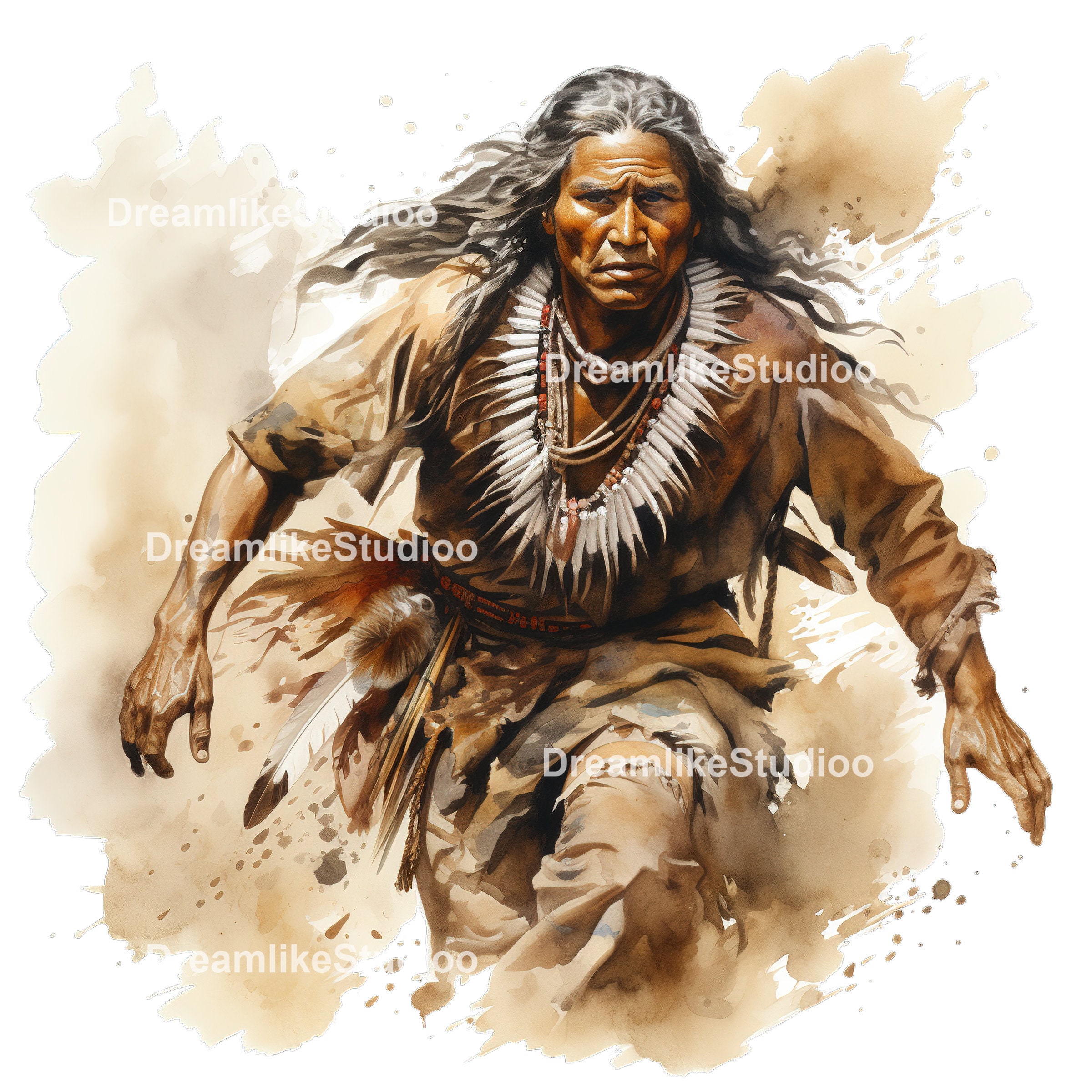 Native American Clipart, Commercial Use Watercolor Native American Man ...