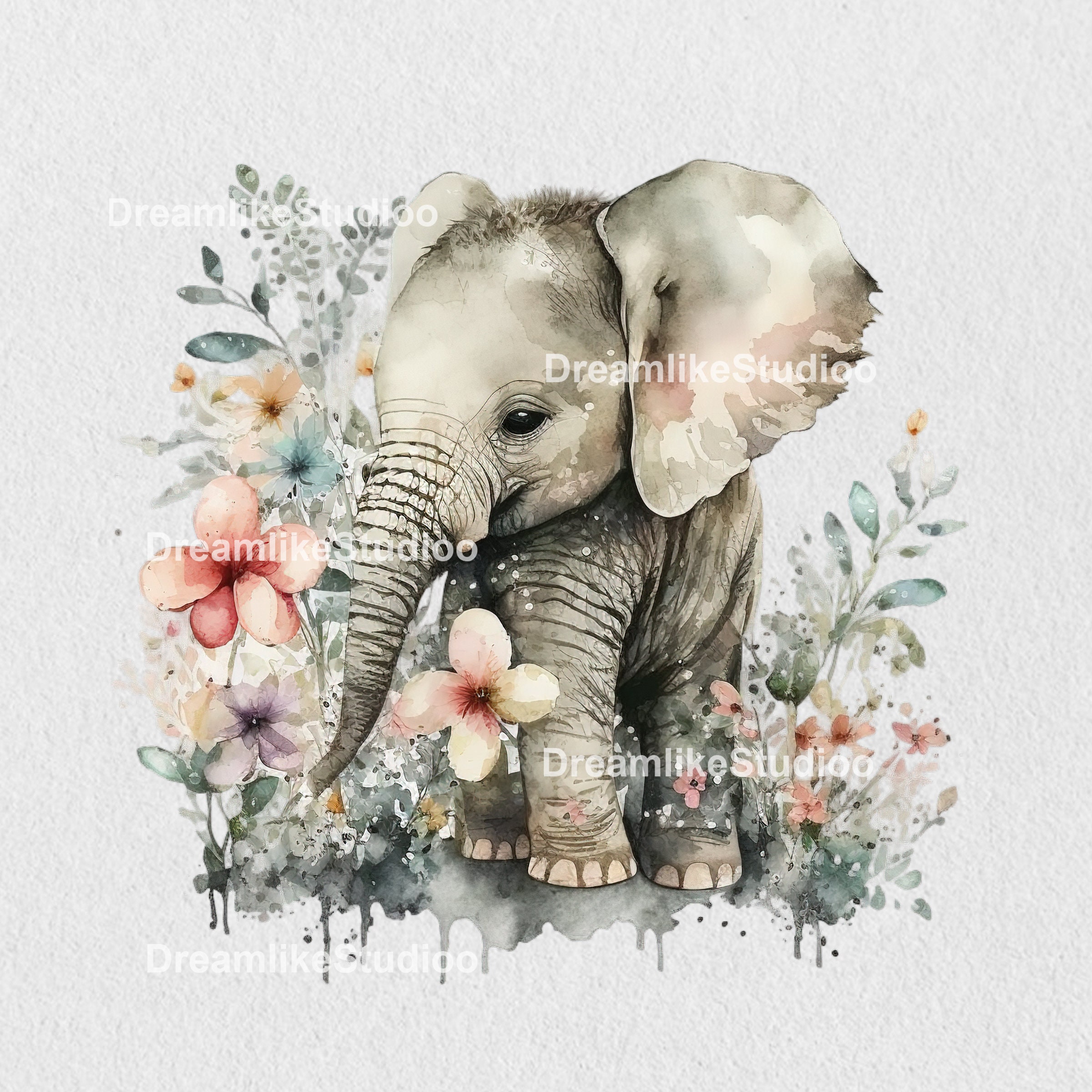 Watercolor Cute Baby Elephants Clipart, Commercial Use Jungle Animals ...