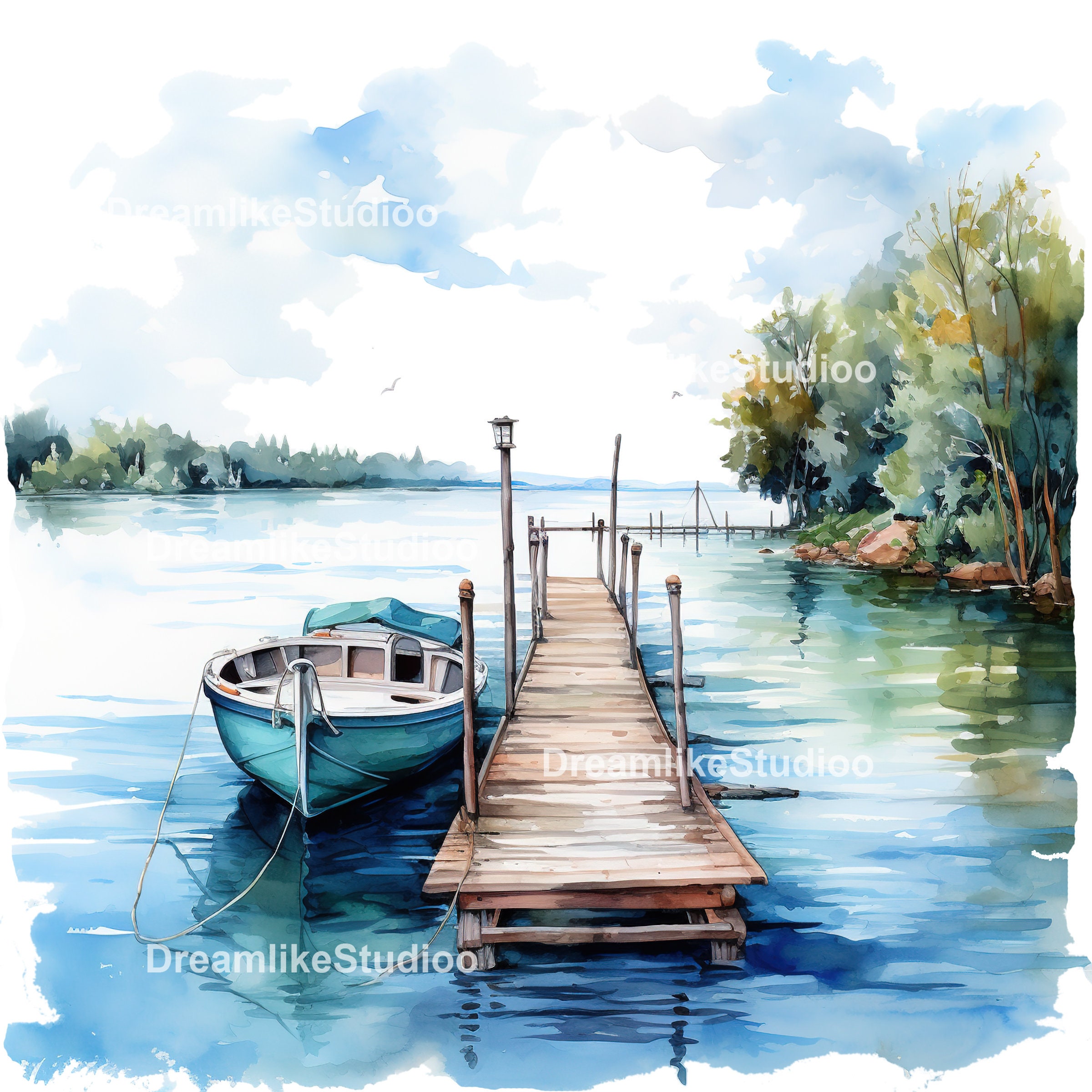 Watercolor Boat Clipart, Commercial Use Fishing Boat Clip Art, Boat ...