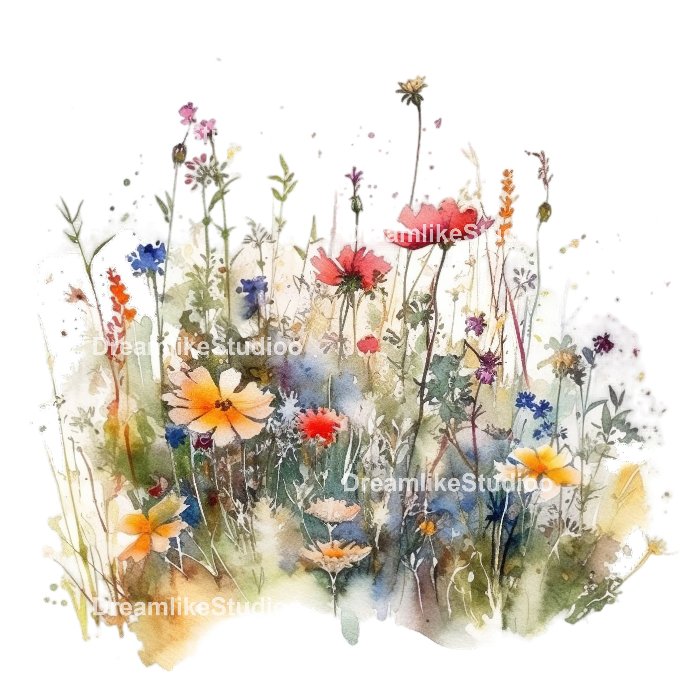 Watercolor Wild Flowers Clipart Commercial Use Clipart - Etsy