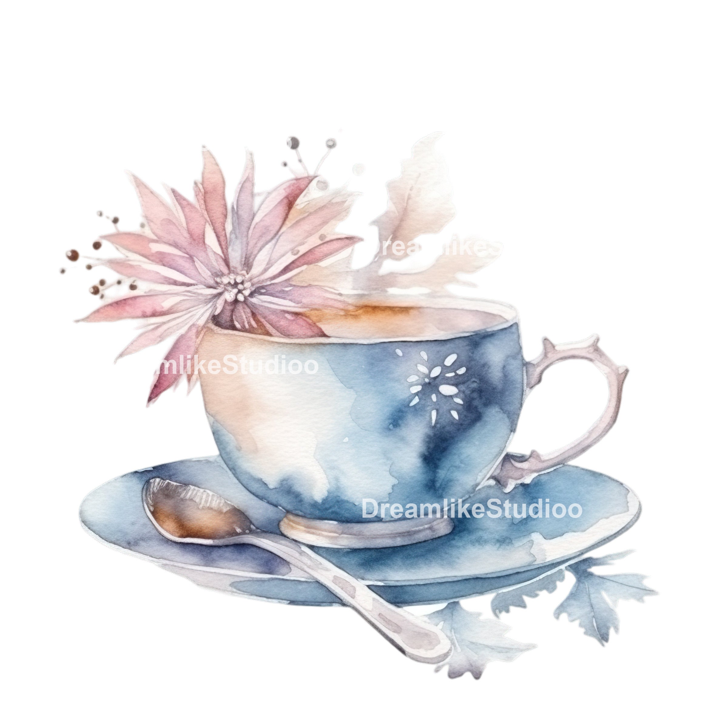 Winter Tea Party Clipart, Watercolor Tea Cup PNG Commercial Use Clipart ...