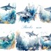 Watercolor Shark Clipart, Commercial Use Underwater Clipart, Cute Shark ...