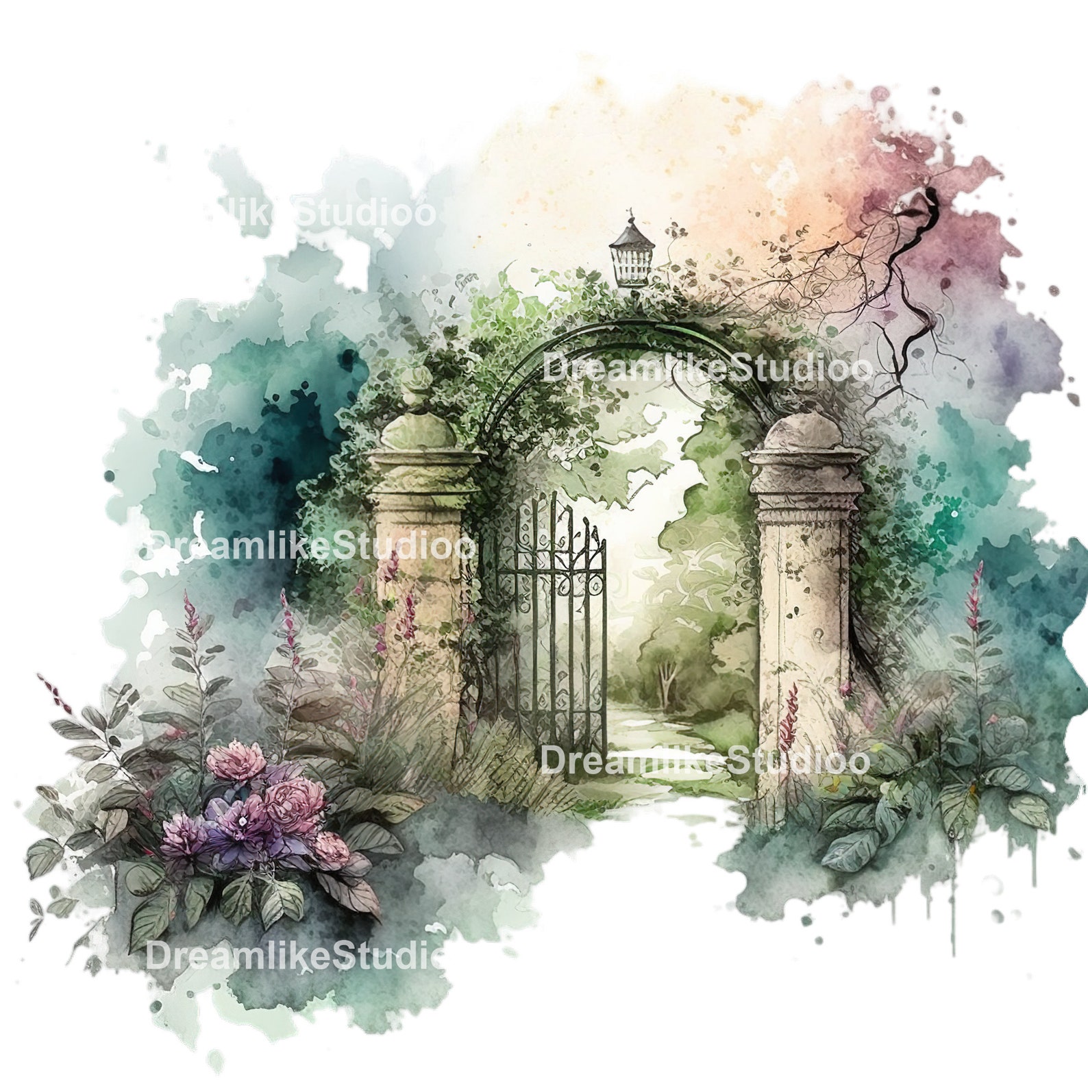 Watercolor Secret Garden Scenes Commercial Use Clipart - Etsy