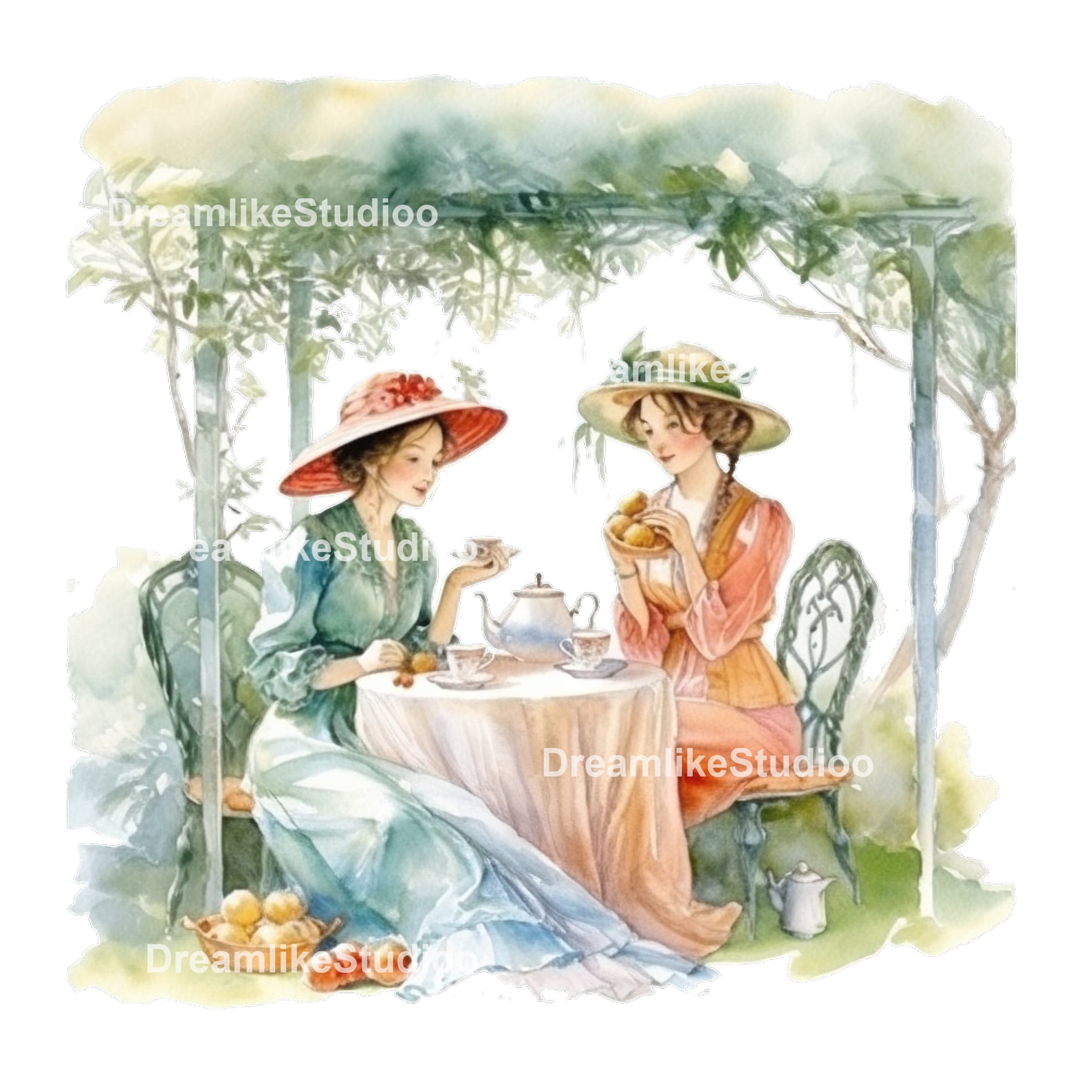 Garden Tea Party Clipart, Watercolor Tea Party PNG, Commercial Clipart ...