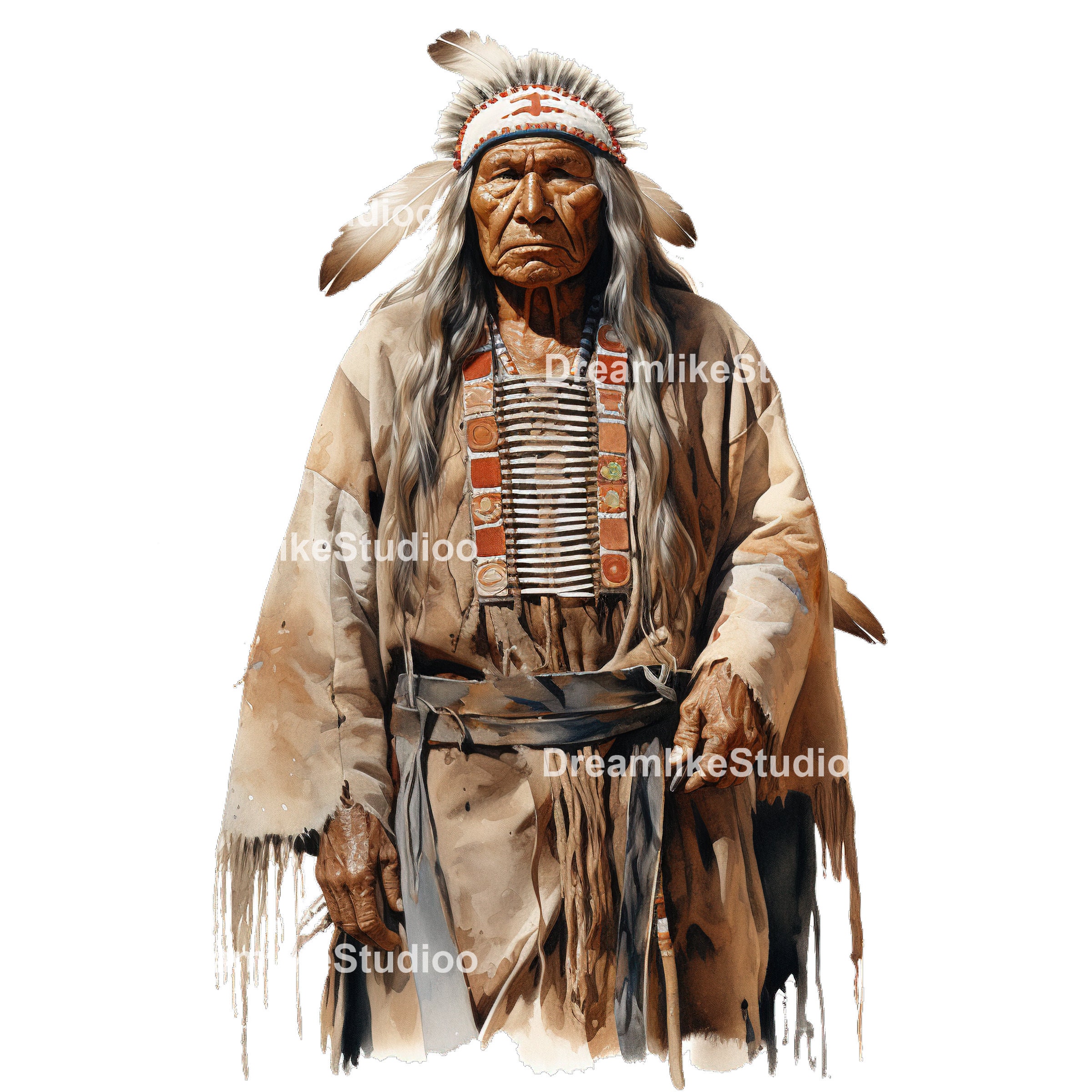 Native American Clipart, Commercial Use Watercolor Native American Man ...