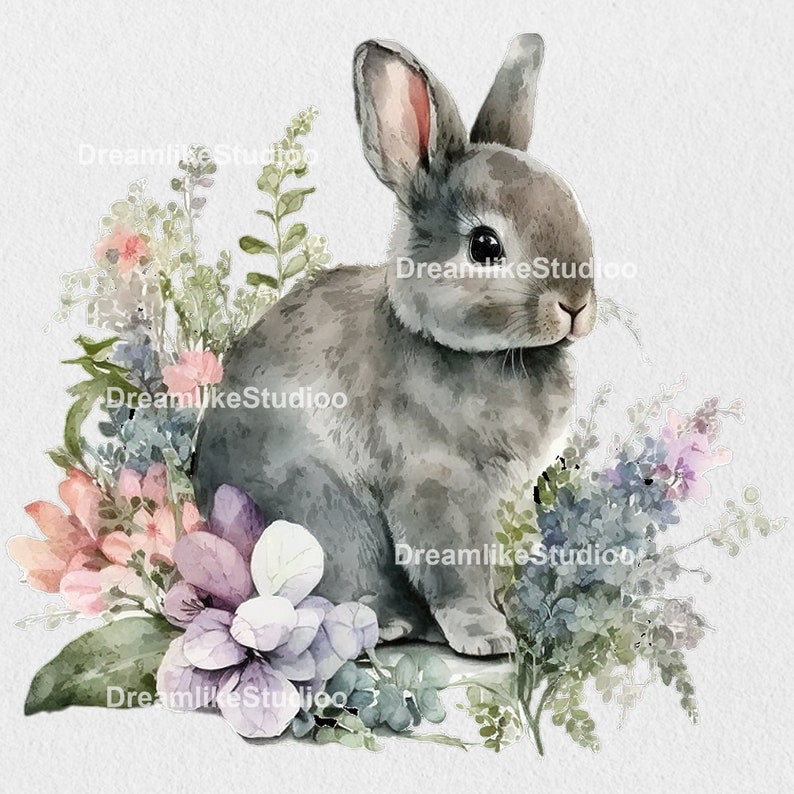 Easter Bunnies PNG Gray Rabbit Clipart Commercial Use - Etsy