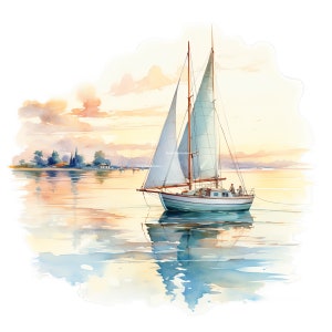 Watercolor Sailboat Clipart, Commercial Use Sailing Scene Clipart ...