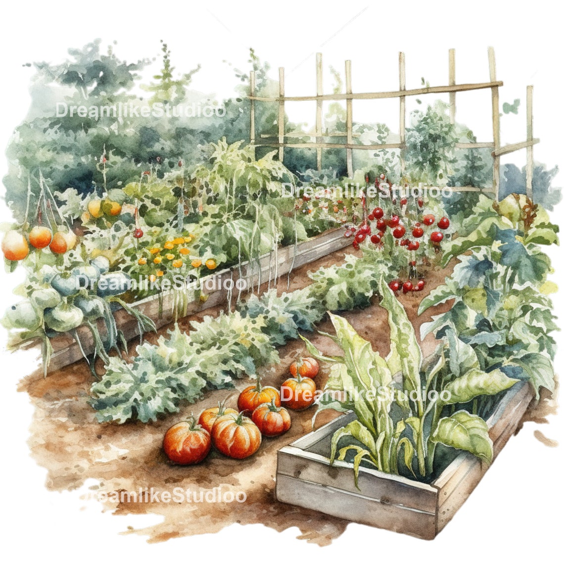 Watercolor Vegetable Garden Clipart, Gardening Clipart, Commercial Use ...