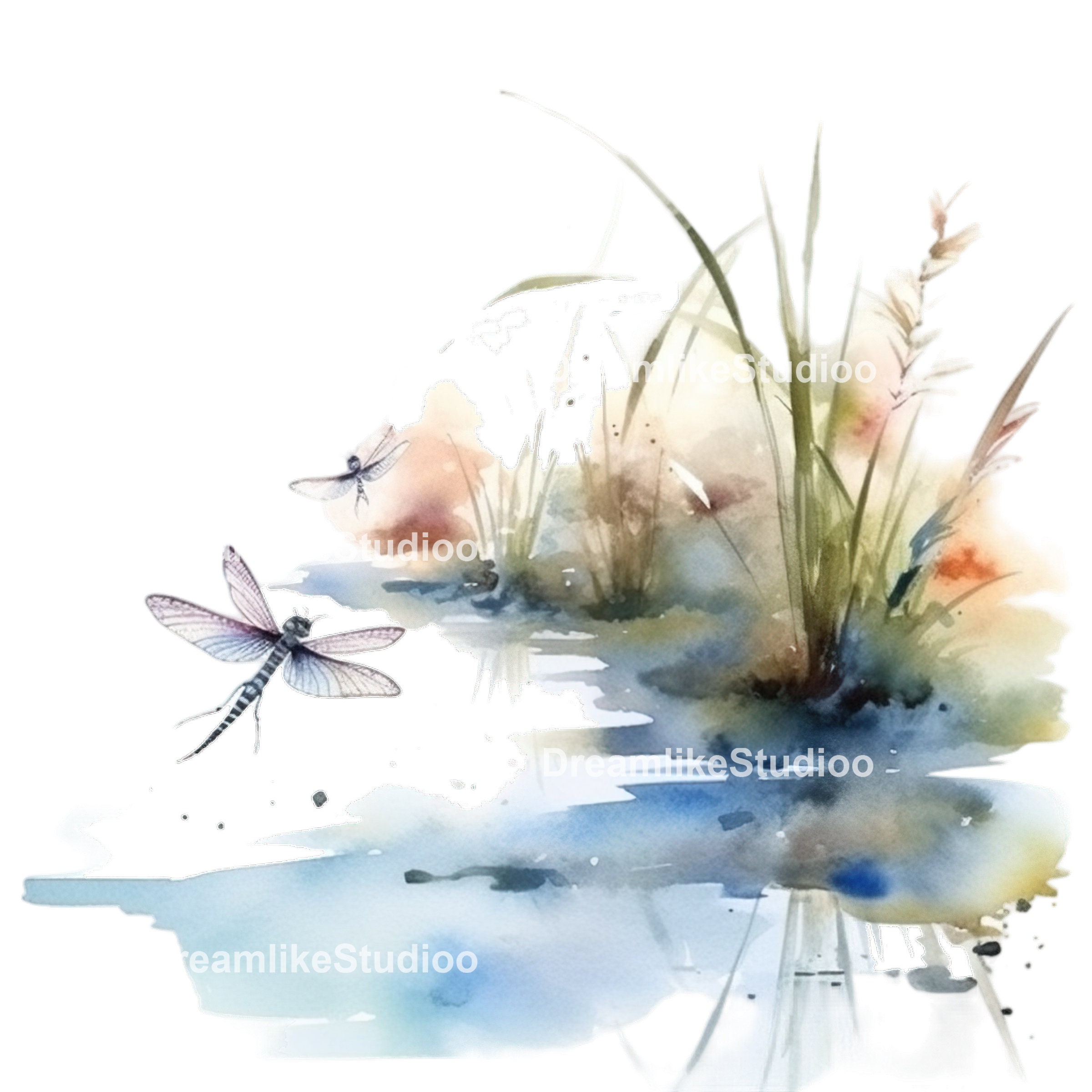 Watercolor Dragonfly Clipart, Commercial Use Clipart, Dragonflies Scene ...