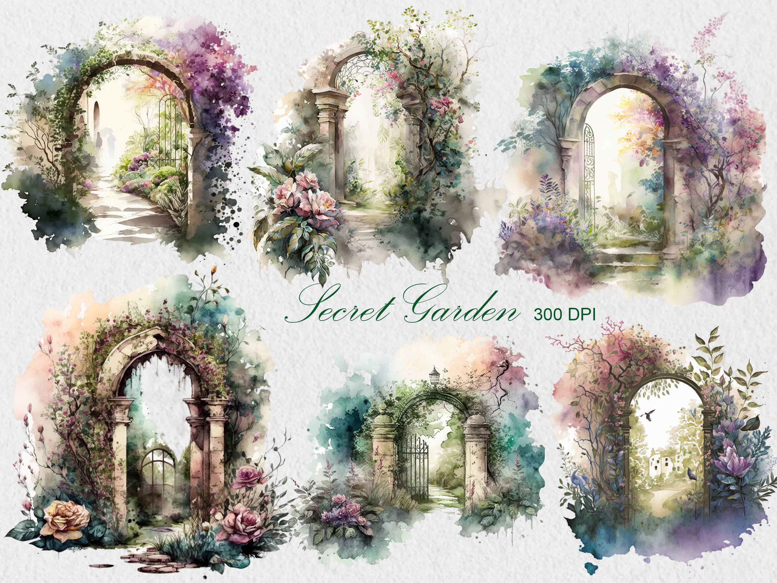 Watercolor Secret Garden Scenes Commercial Use Clipart - Etsy