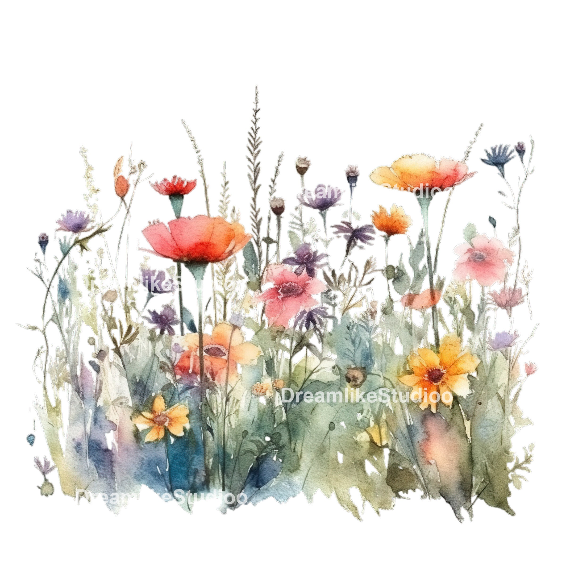 Watercolor Wild Flowers Clipart Commercial Use Clipart - Etsy