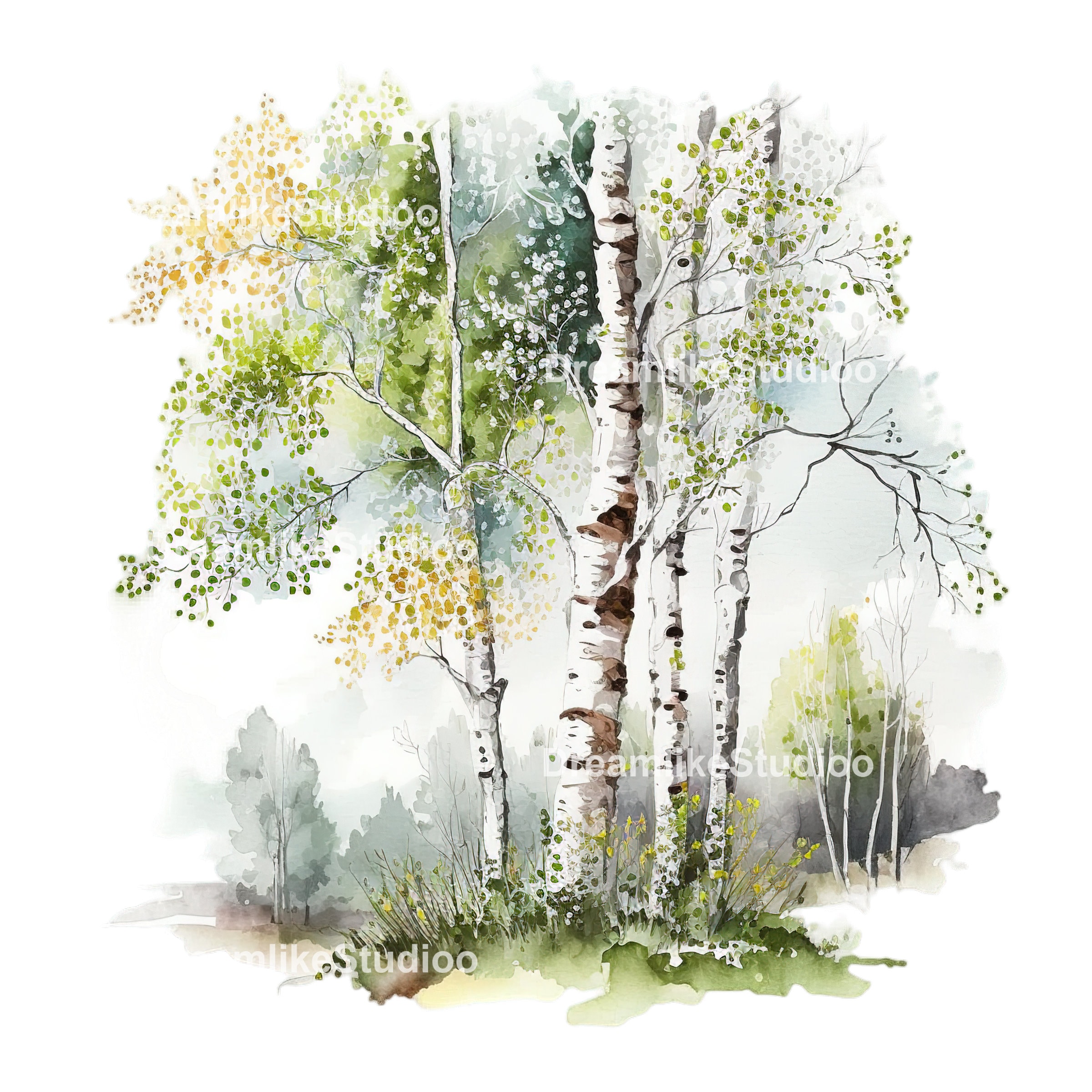 Spring Birch Trees Clipart, Birch Grove PNG, Commercial Use Clipart - Etsy