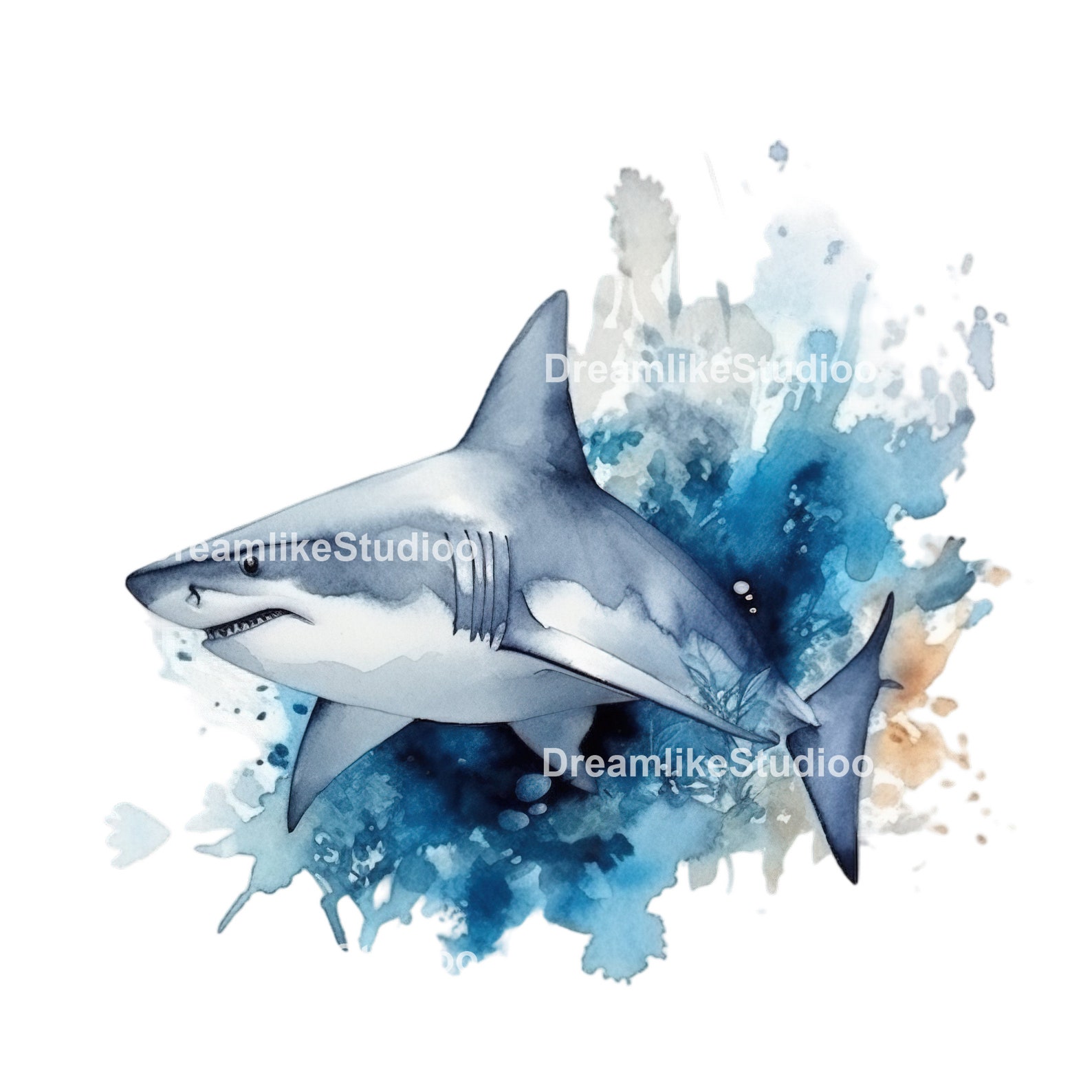Watercolor Shark Clipart, Commercial Use Underwater Clipart, Cute Shark ...