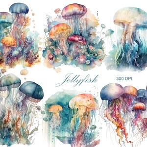 Watercolor Jellyfish Clipart, Commercial Use Clipart, Ocean Life ...