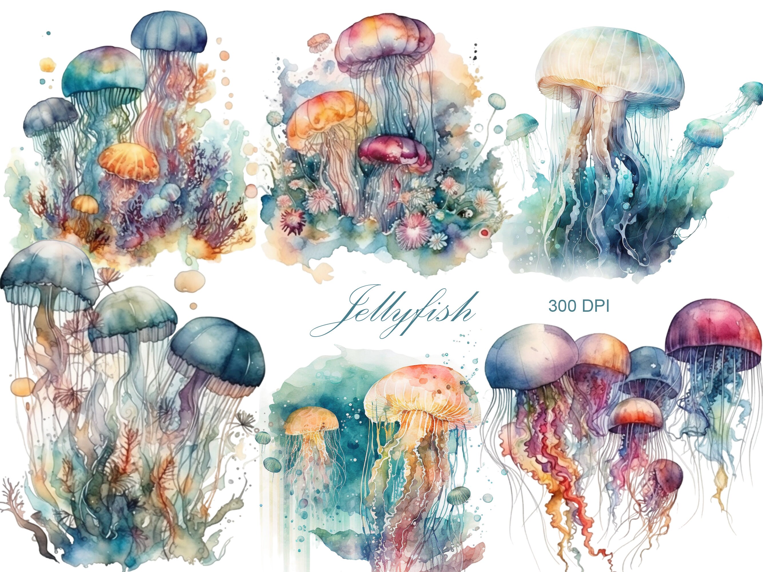 Watercolor Jellyfish Clipart Commercial Use Clipart Ocean - Etsy
