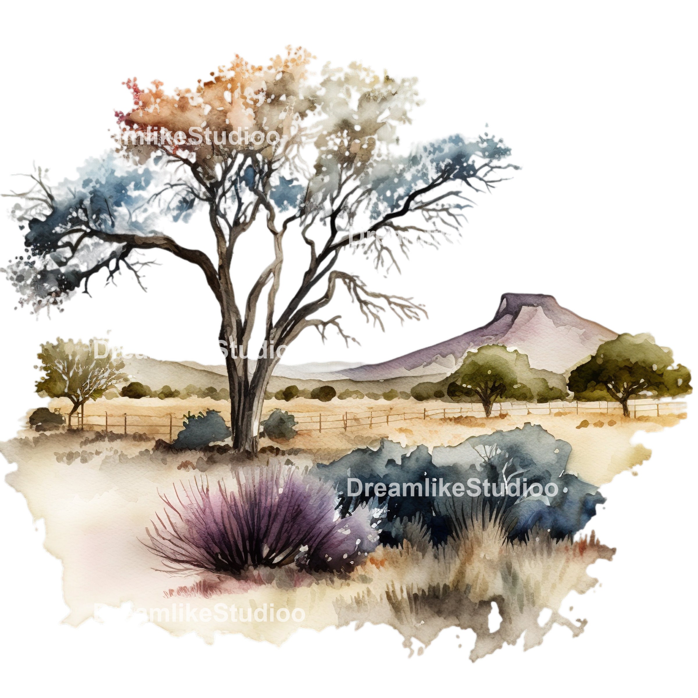 Watercolor Texas Landscape Clipart, Commercial Use PNG - Etsy