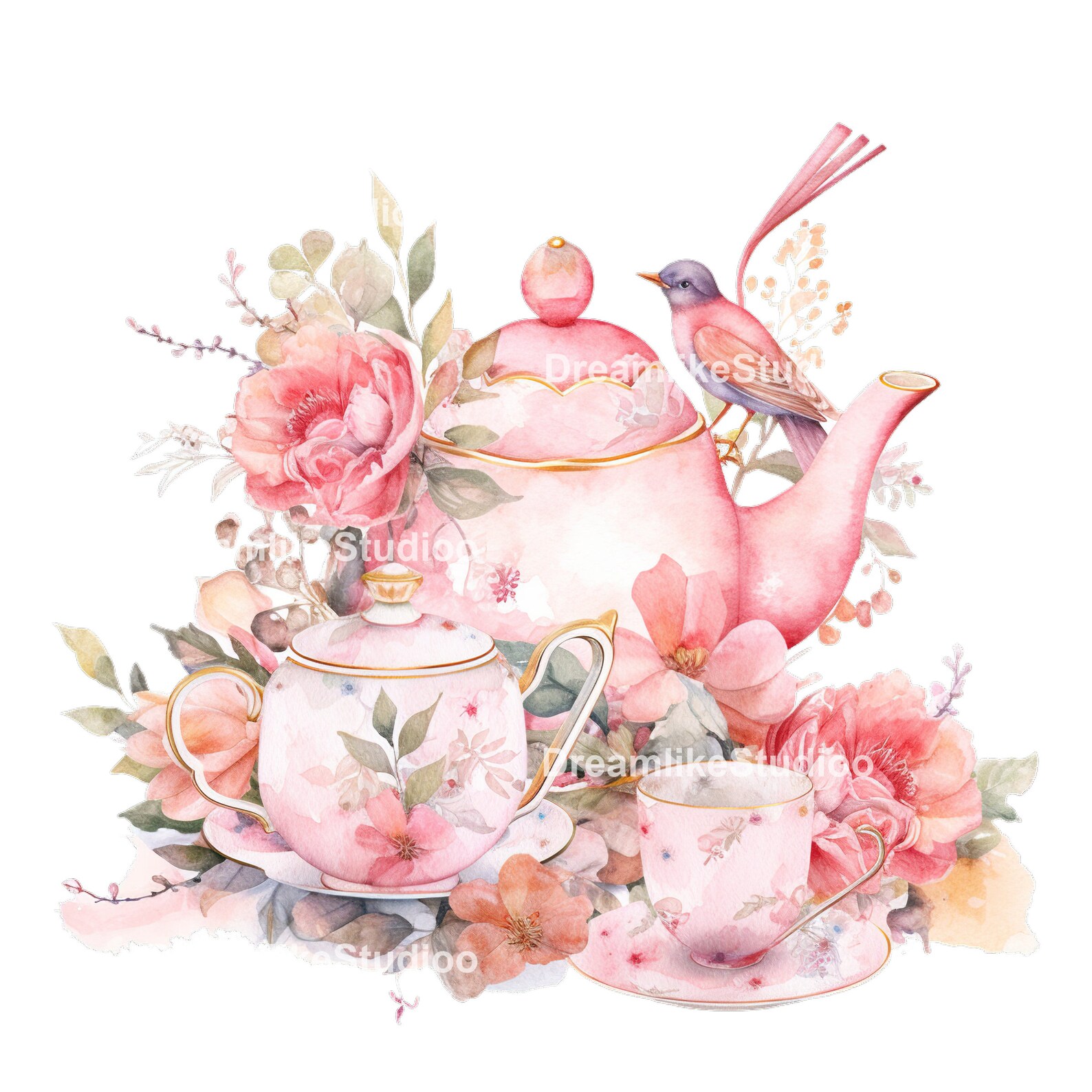 Herbal Tea Party Clipart Watercolor Commercial Use Clipart PNG, Teapot ...
