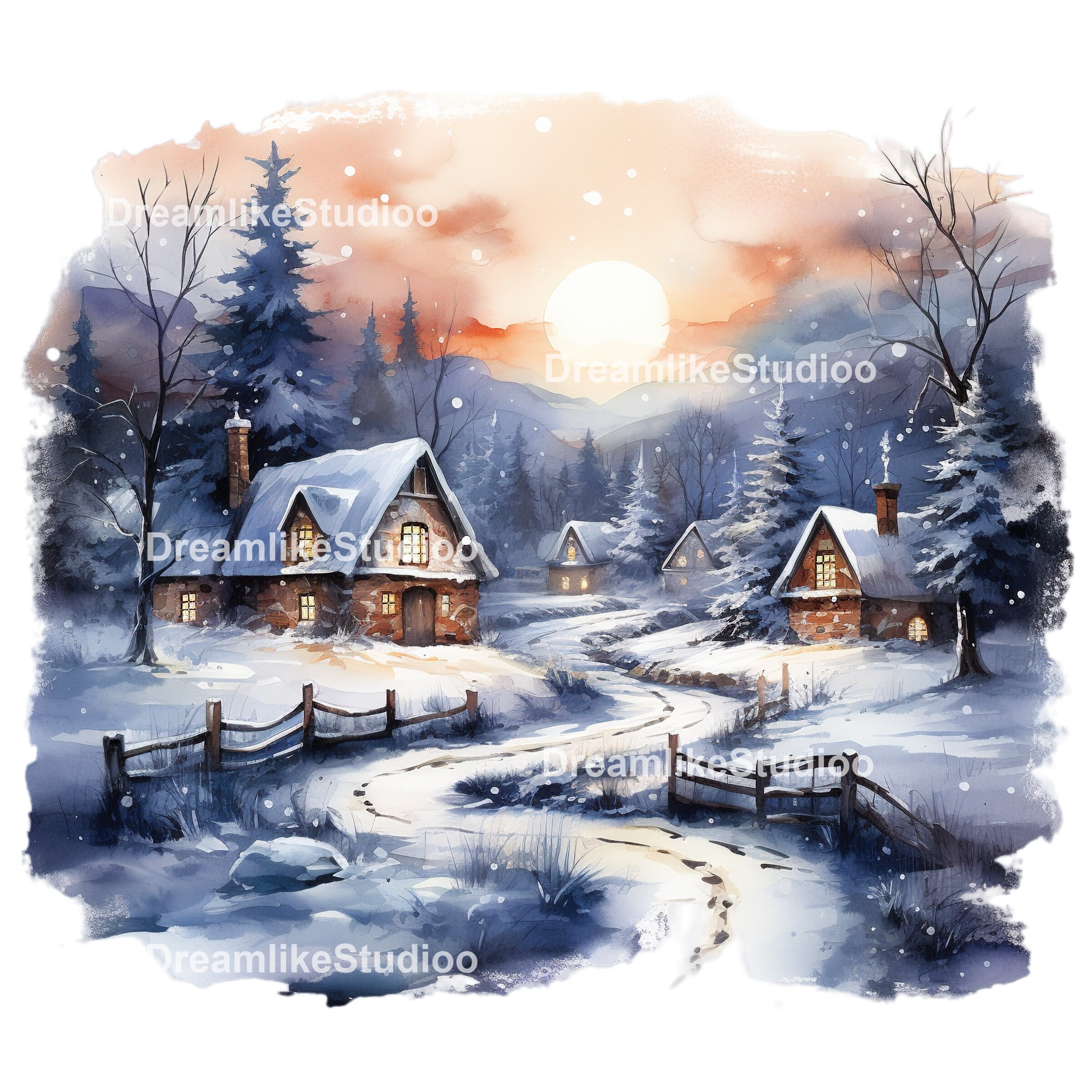 Watercolor Winter Night Clipart Commercial Use Winter - Etsy