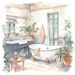 Watercolor Bathroom Cliparts, Commercial Use Clipart, Cottage Interior ...