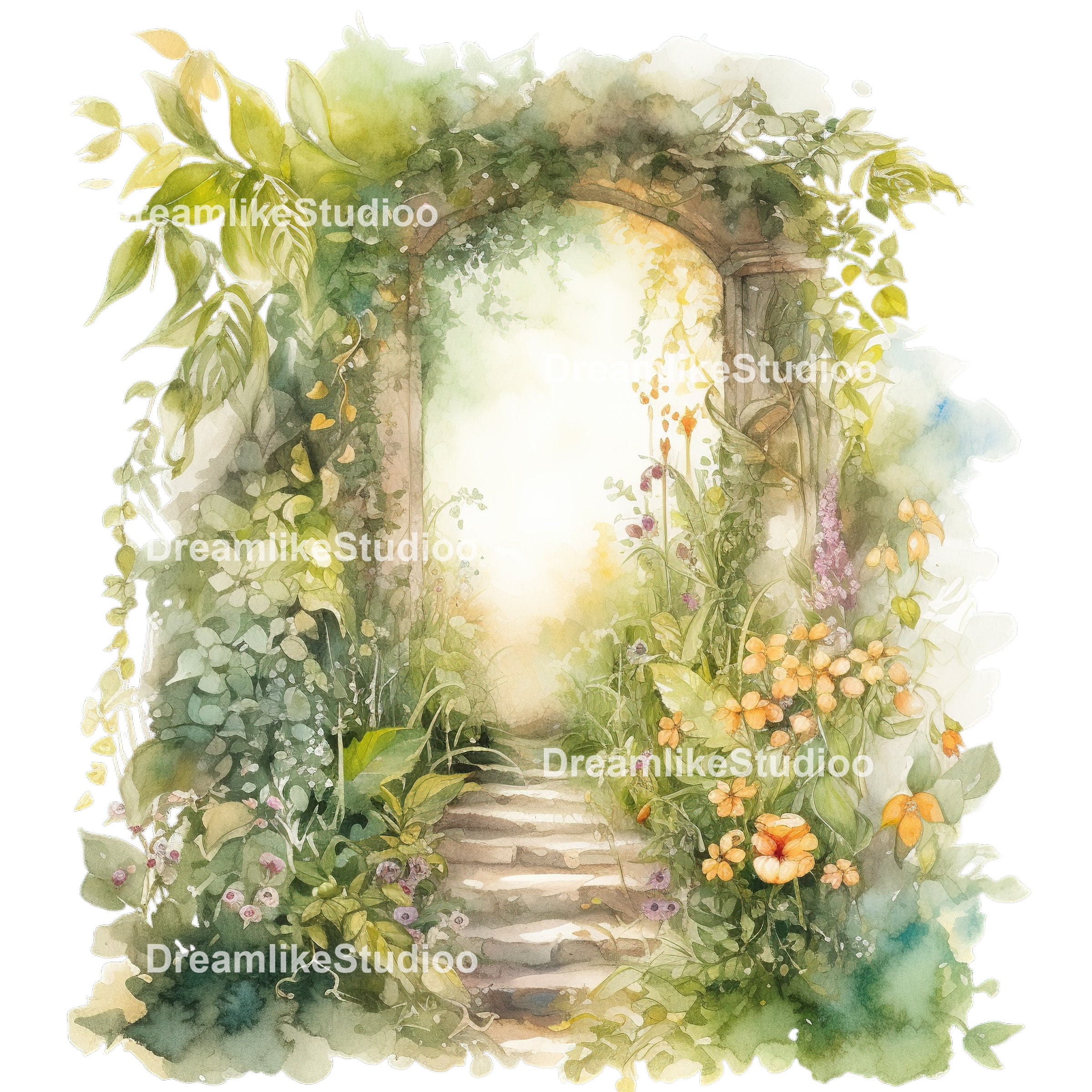 Secret Garden Clipart Bundle, Commercial Use Watercolor Clipart, Summer ...
