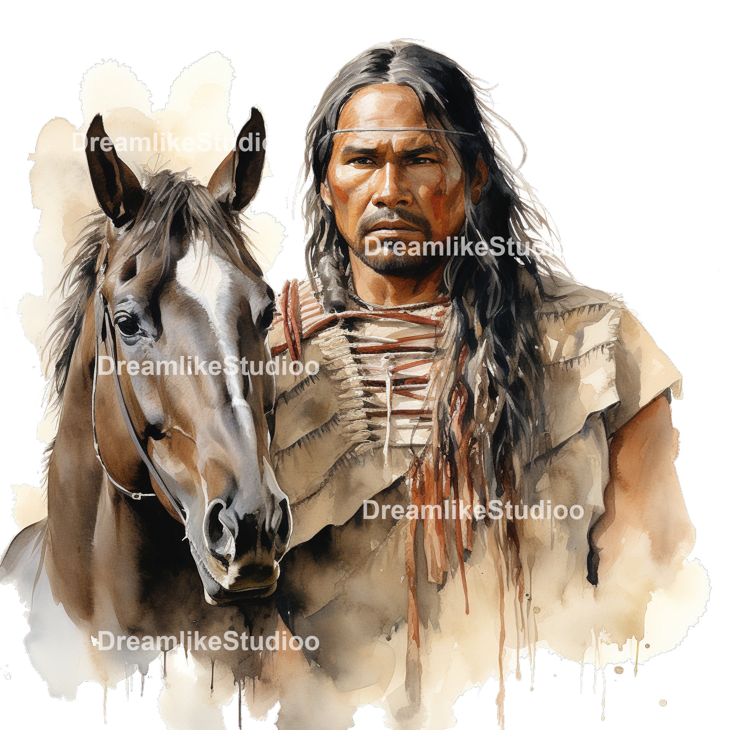 Native American Clipart, Commercial Use Watercolor Native American Man ...