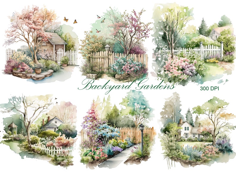 Watercolor Backyard Garden Clipart Spring Garden PNG - Etsy