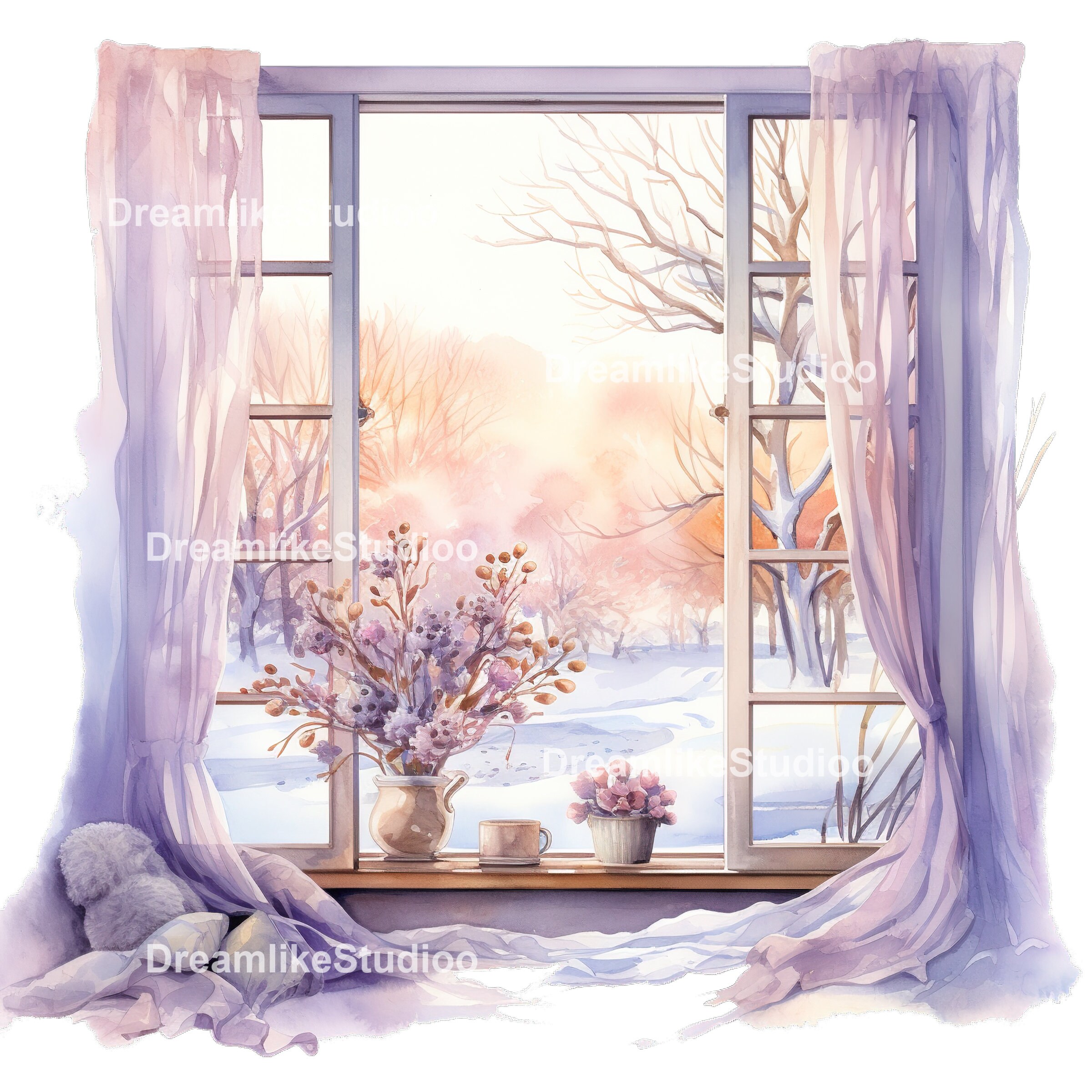 Watercolor Winter Window Clipart, Commercial Use Winter Clipart ...