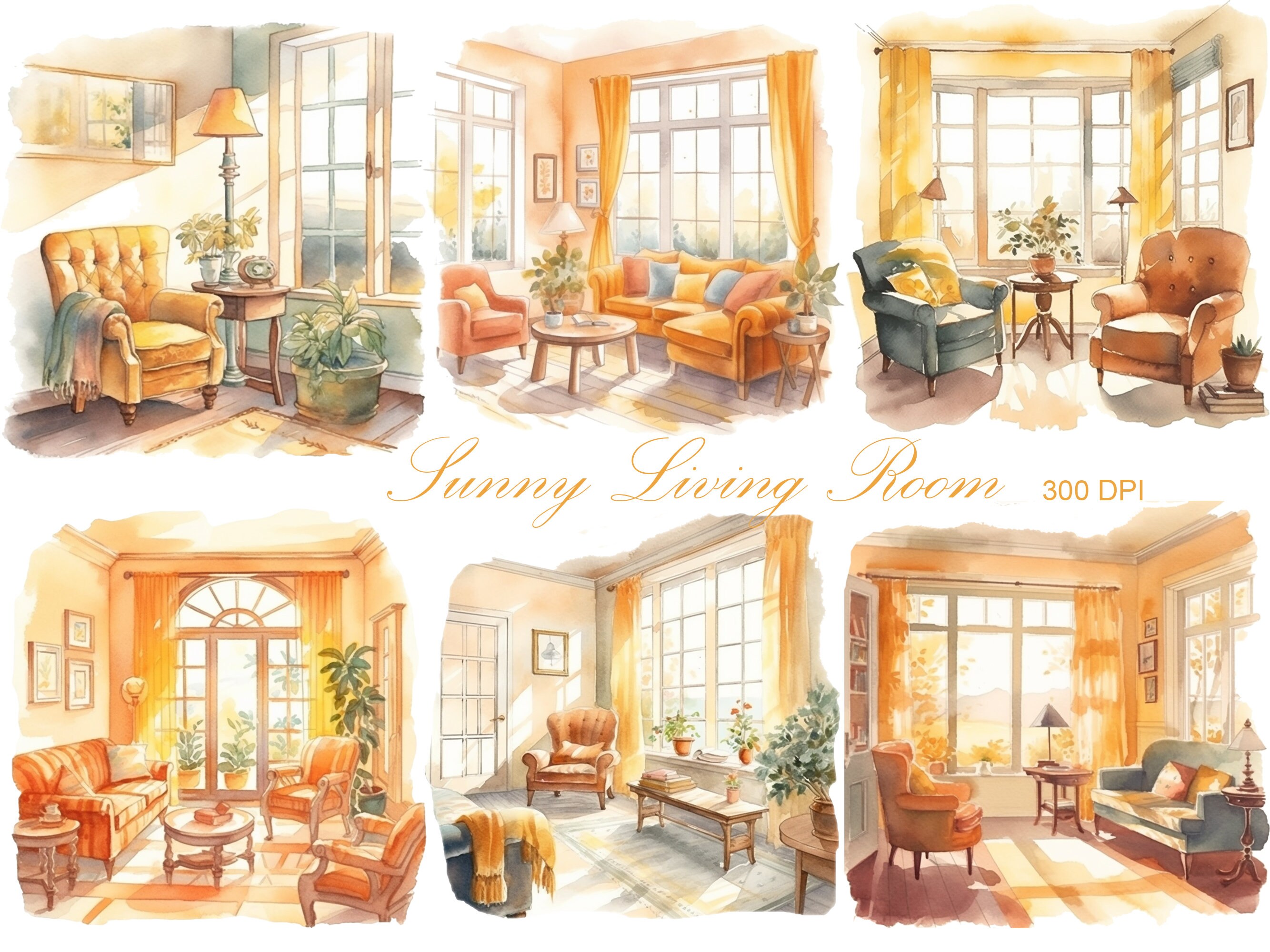 Watercolor Living Room Clipart Sunny Living Room PNG - Etsy