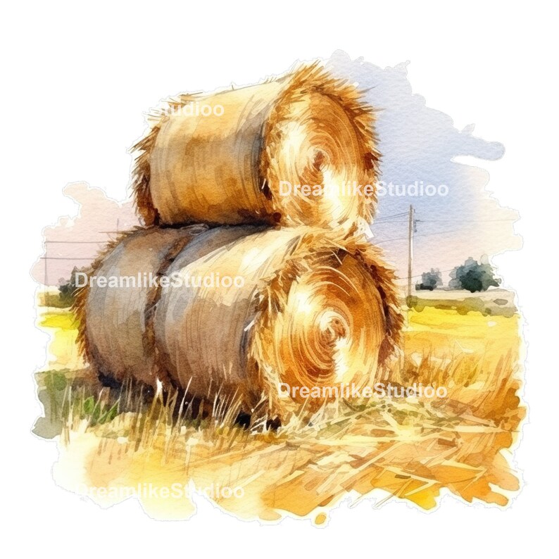 Watercolor Bale of Hay Clipart, Landscape Scenes PNG, Instant Download ...