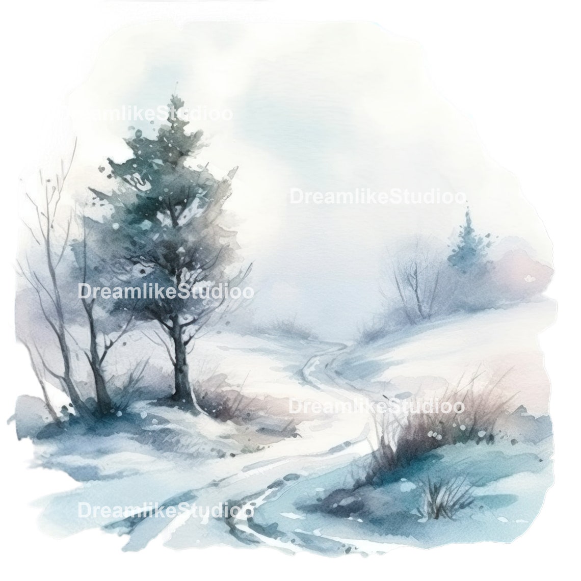 Watercolor Winter Clipart Commercial Use Winter Landscape - Etsy