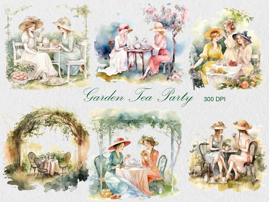 Garden Tea Party Clipart, Watercolor Tea Party PNG, Commercial Clipart ...