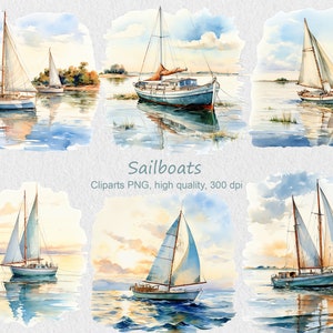 Watercolor Sailboat Clipart, Commercial Use Sailing Scene Clipart ...