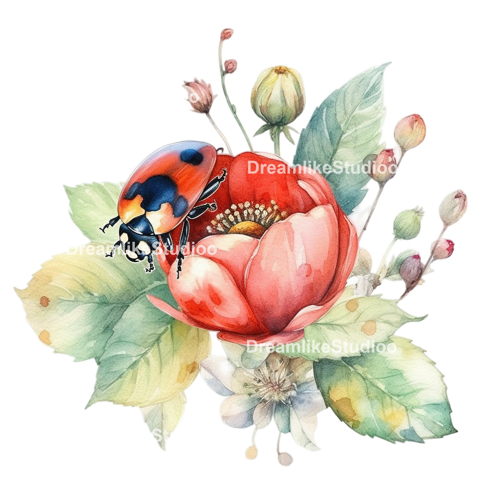 Watercolor Ladybug Clipart, Commercial Use Lady Bug PNG, Insect Clipart ...