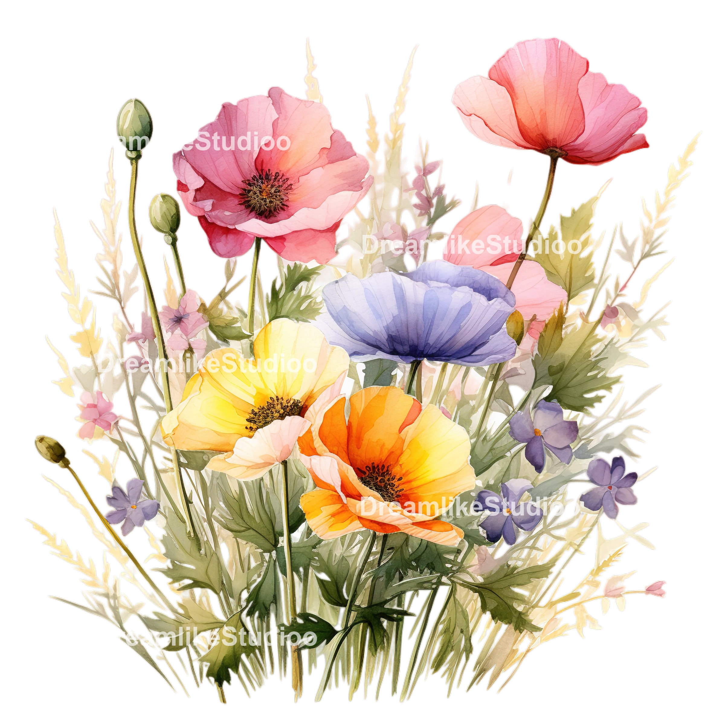 Watercolor Garden Flowers Clipart, Flowers PNG, Commercial Use Clipart ...