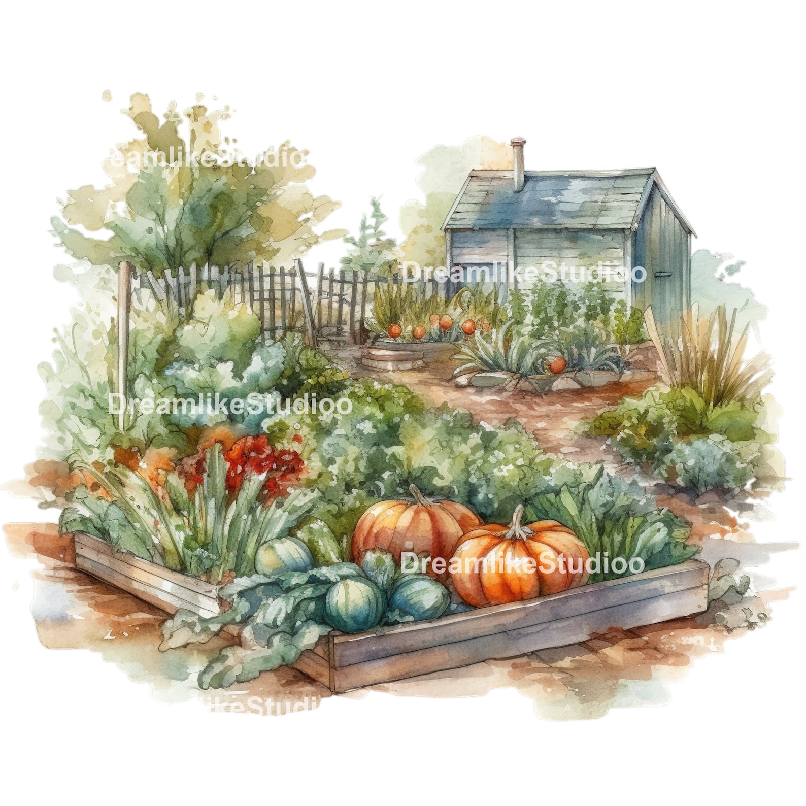 Watercolor Vegetable Garden Clipart, Gardening Clipart, Commercial Use ...