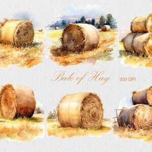 Watercolor Bale of Hay Clipart, Landscape Scenes PNG, Instant Download ...