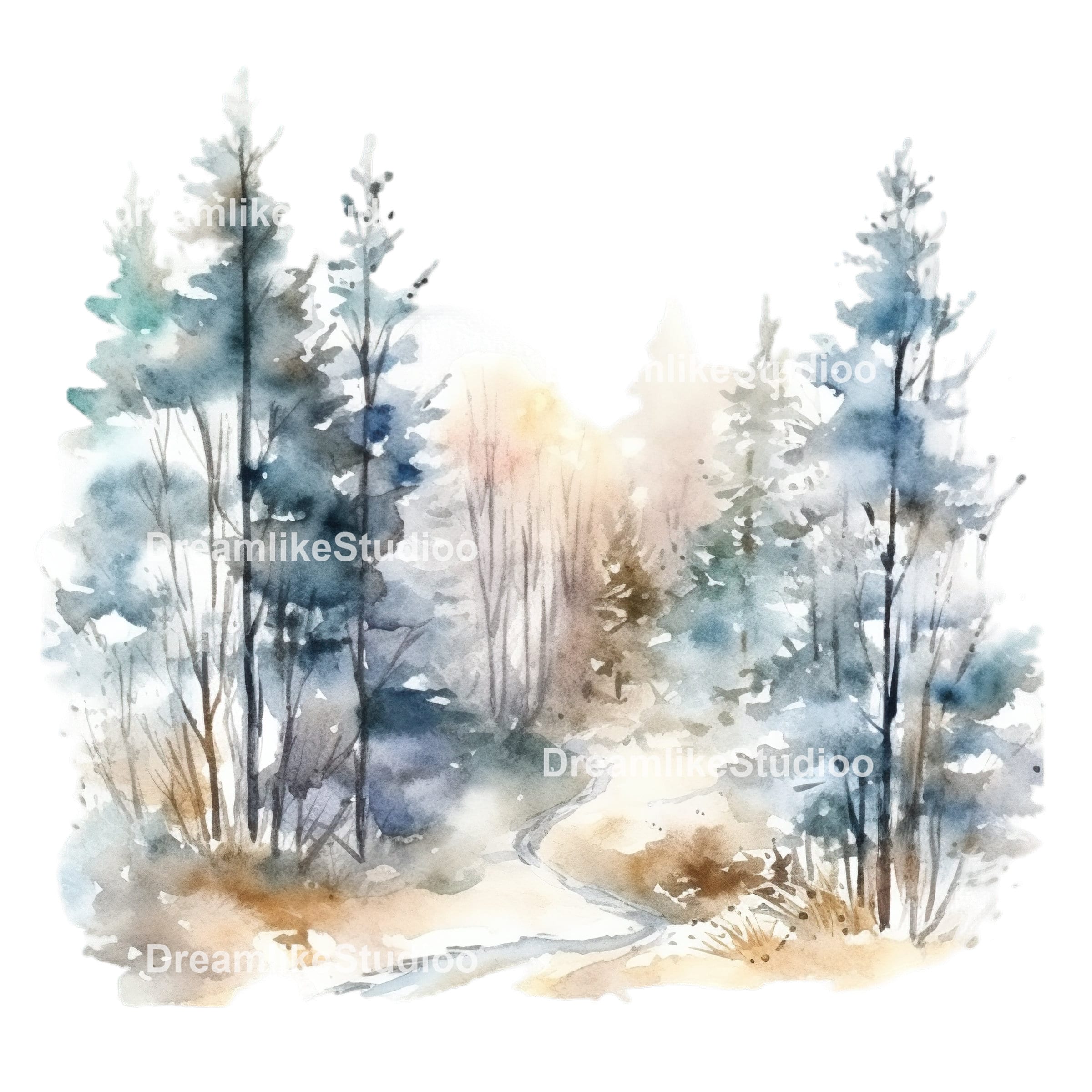 Watercolor Winter Forest Clipart Commercial Use Winter - Etsy