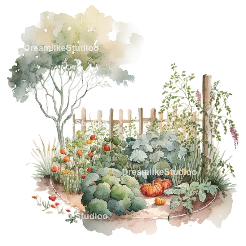 Watercolor Vegetable Garden Cliparts, Commercial Use Clipart, Gardening ...
