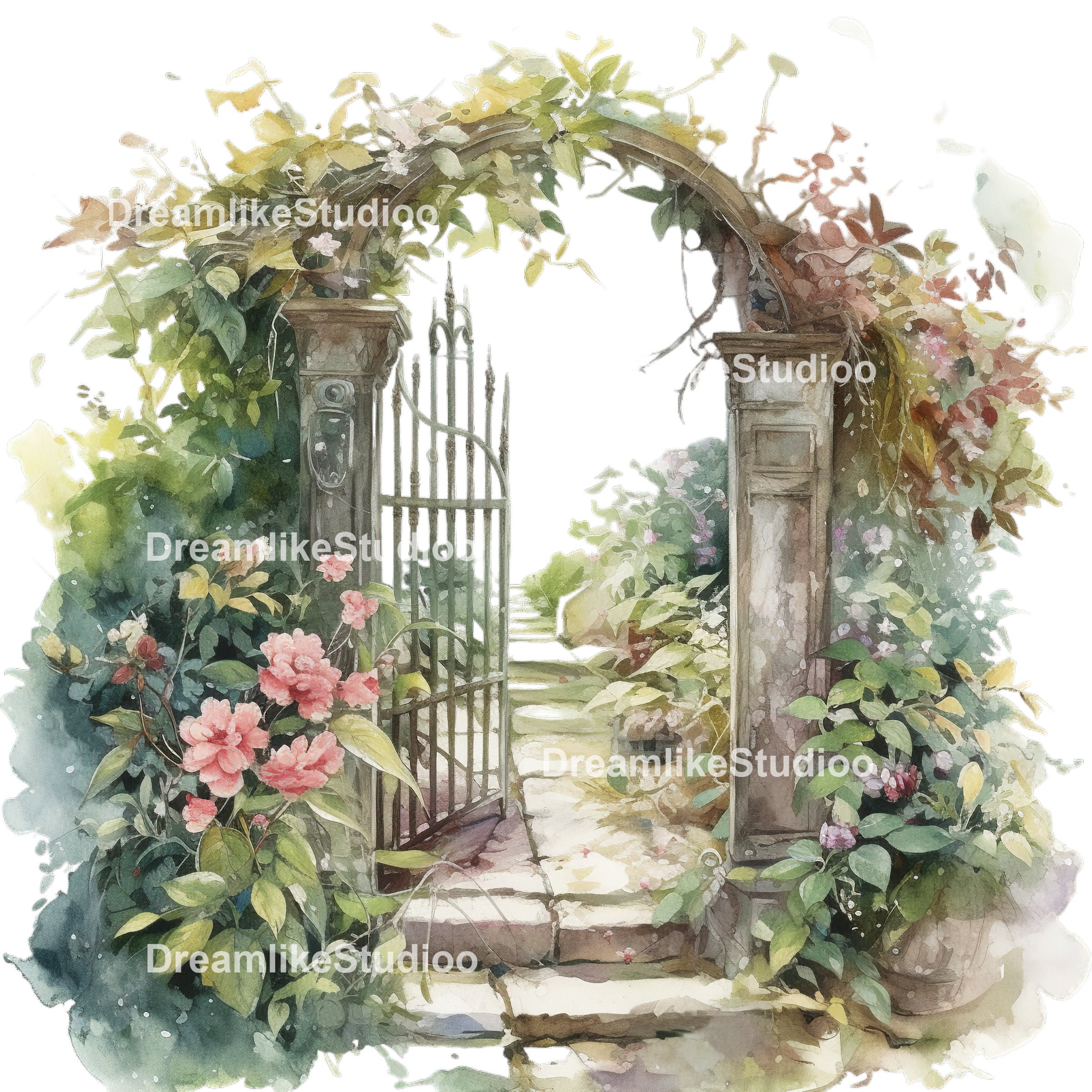 Secret Garden Clipart Bundle, Commercial Use Watercolor Clipart, Summer ...
