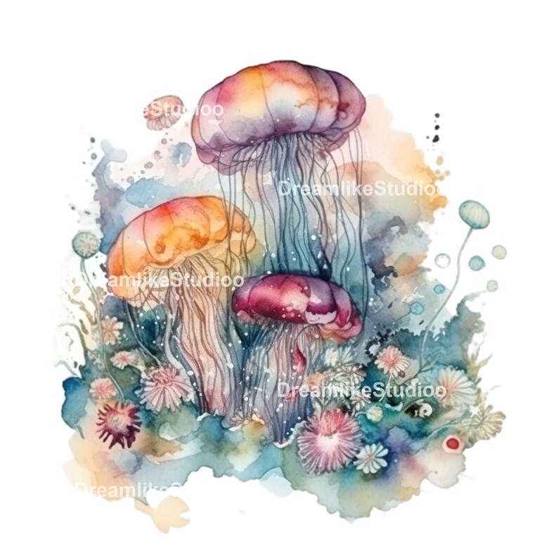 Watercolor Jellyfish Clipart, Commercial Use Clipart, Ocean Life ...