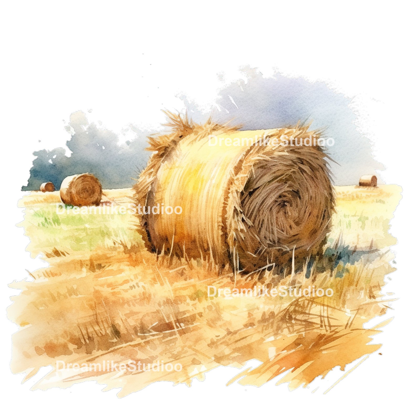 Watercolor Bale of Hay Clipart, Landscape Scenes PNG, Instant Download ...