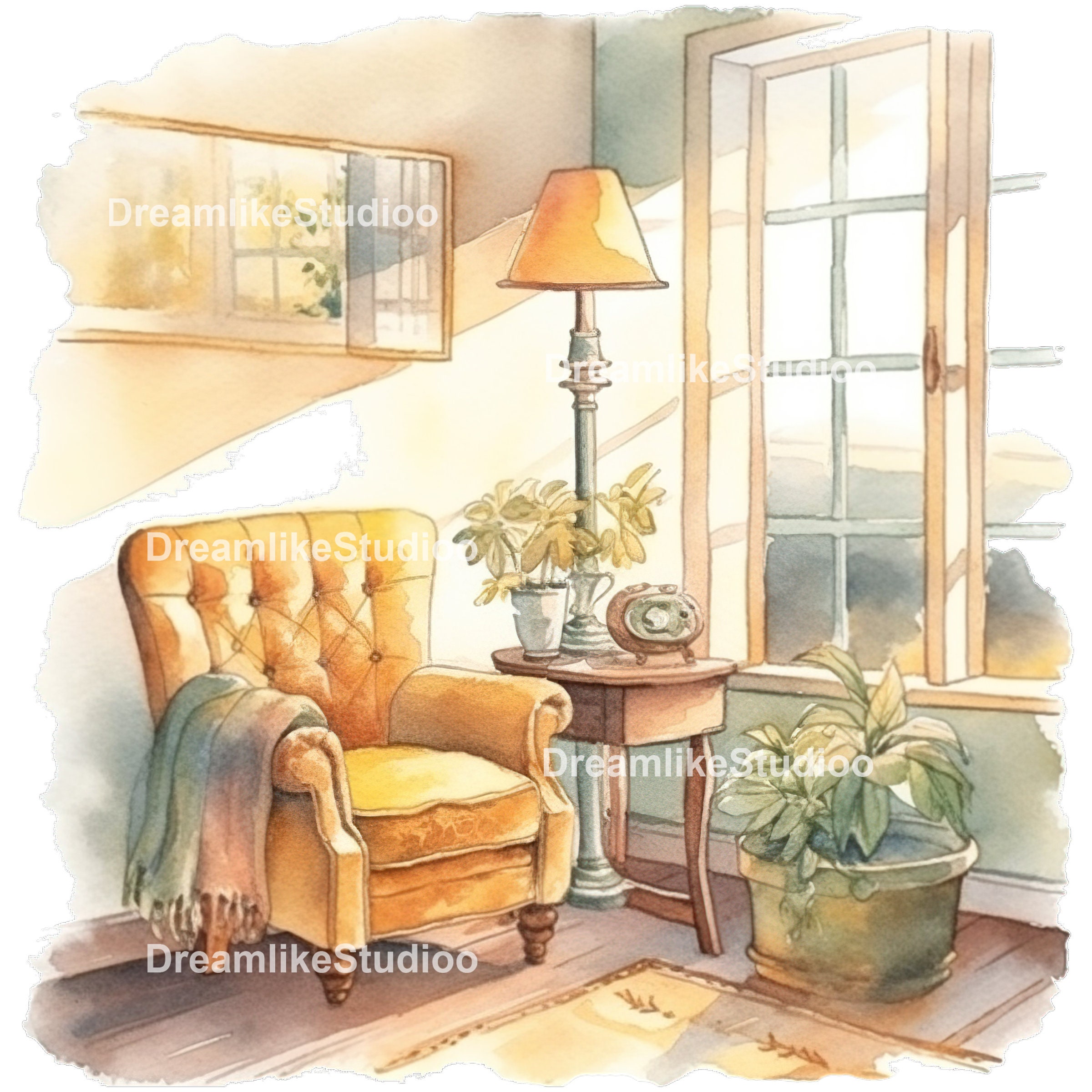 Watercolor Living Room Clipart Sunny Living Room PNG - Etsy