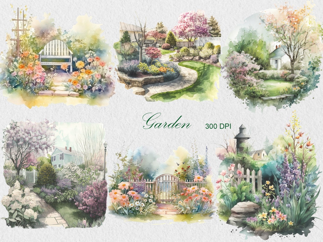 Watercolor Garden Clipart Bundle, Commercial Use Backyard Garden PNG ...