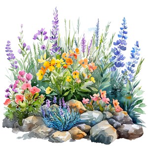 Garden Flowers Clipart, Watercolor Flowers PNG, Commercial Use Clipart ...