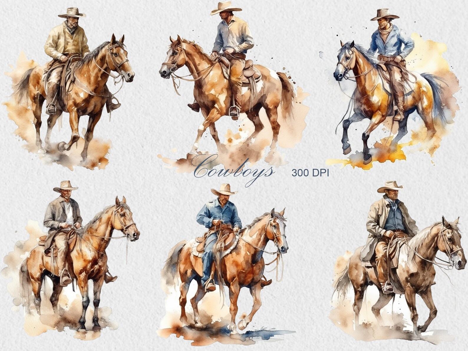 Watercolor Cowboy Clipart, Commercial Use Cowboy and Horse PNG Clipart ...