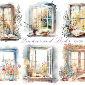 Window With Books Clipart Watercolor PNG, Commercial Use Clipart ...