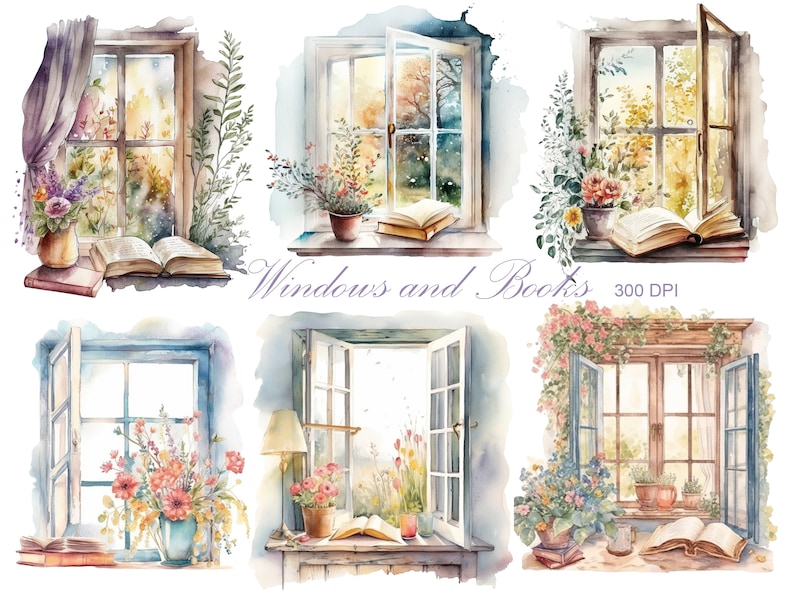 Window With Books Clipart Watercolor PNG Commercial Use - Etsy