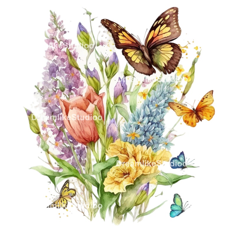 Watercolor Butterflies and Flowers Clipart Commercial Use - Etsy