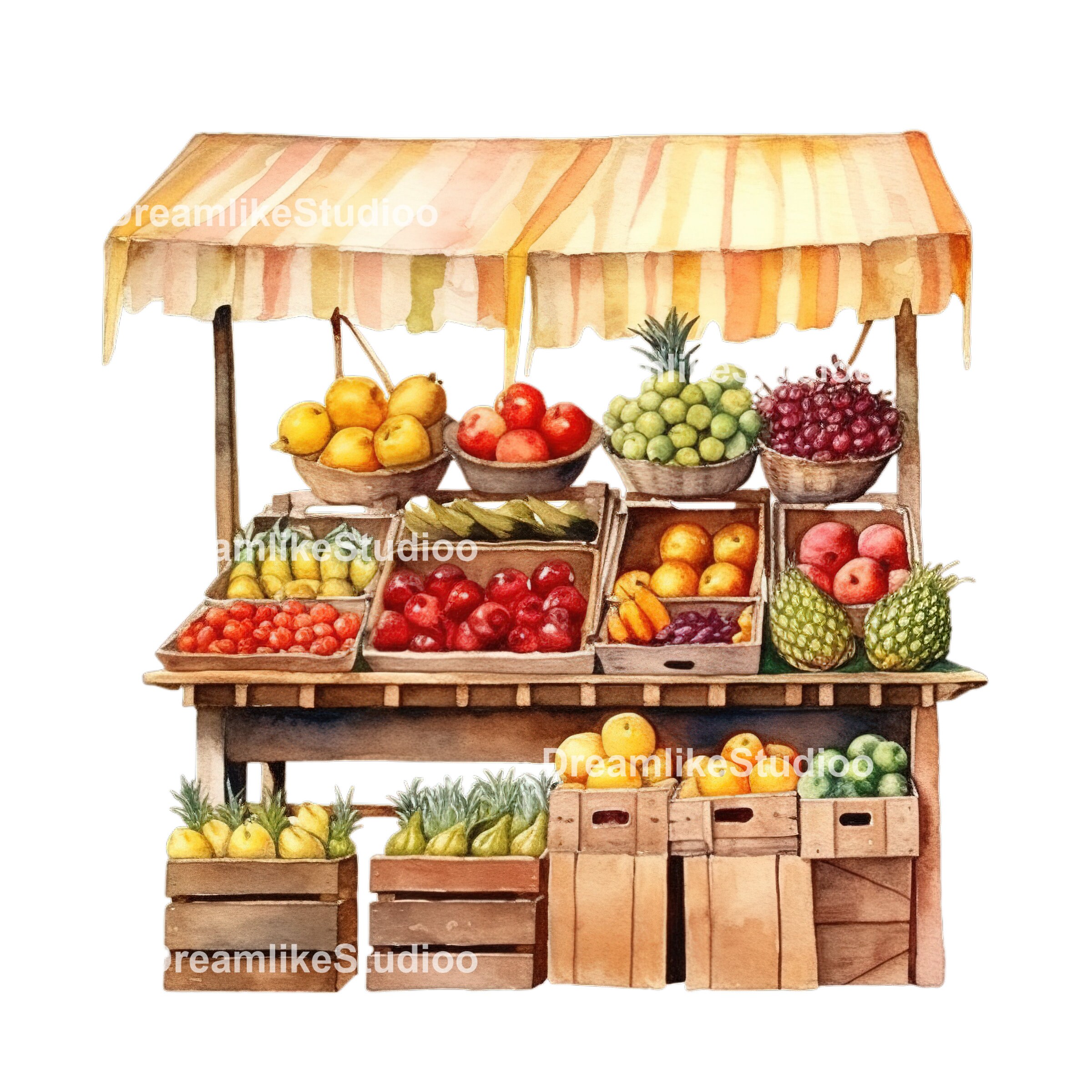 Watercolor Vegetable Stand Clipart, Fruits and Vegetables Commercial ...